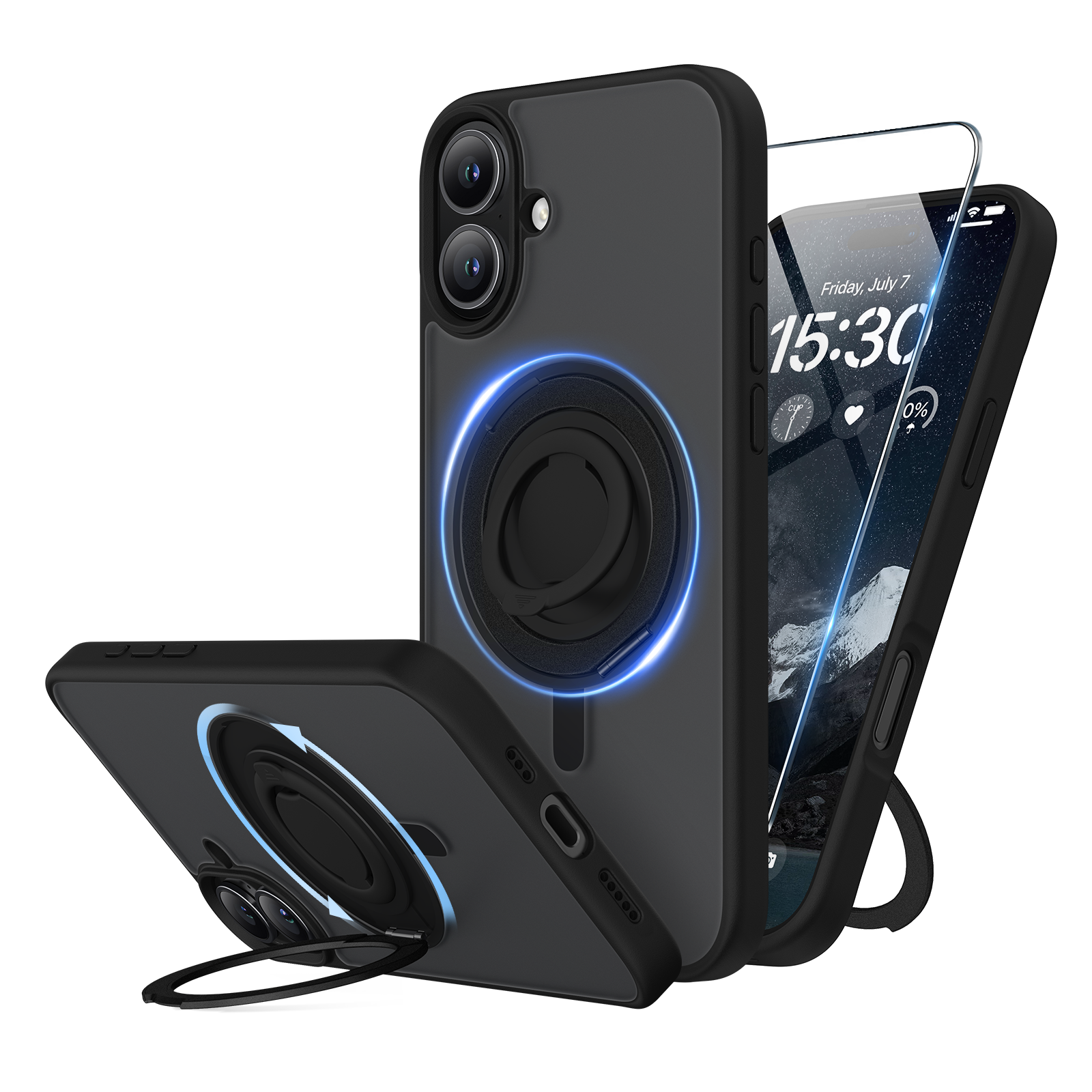 SURPHY 360° Magnetic Stand for iPhone 16 Plus Case with Finger Ring, C ...